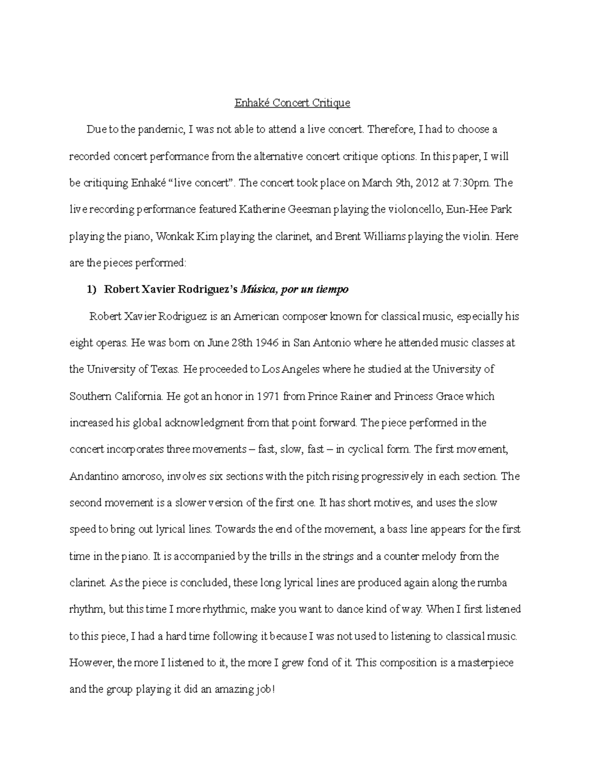 Enhaké Concert Critique - Enhaké Concert Critique Due to the pandemic ...