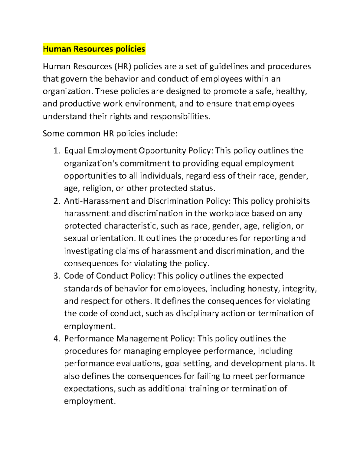 11.4 (79) - John - Human Resources policies Human Resources (HR ...