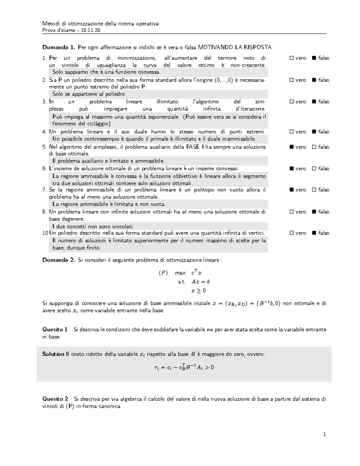 202011 10 MORO appello test - Prova d’esame - 10. Domanda 1. Per ogni ...