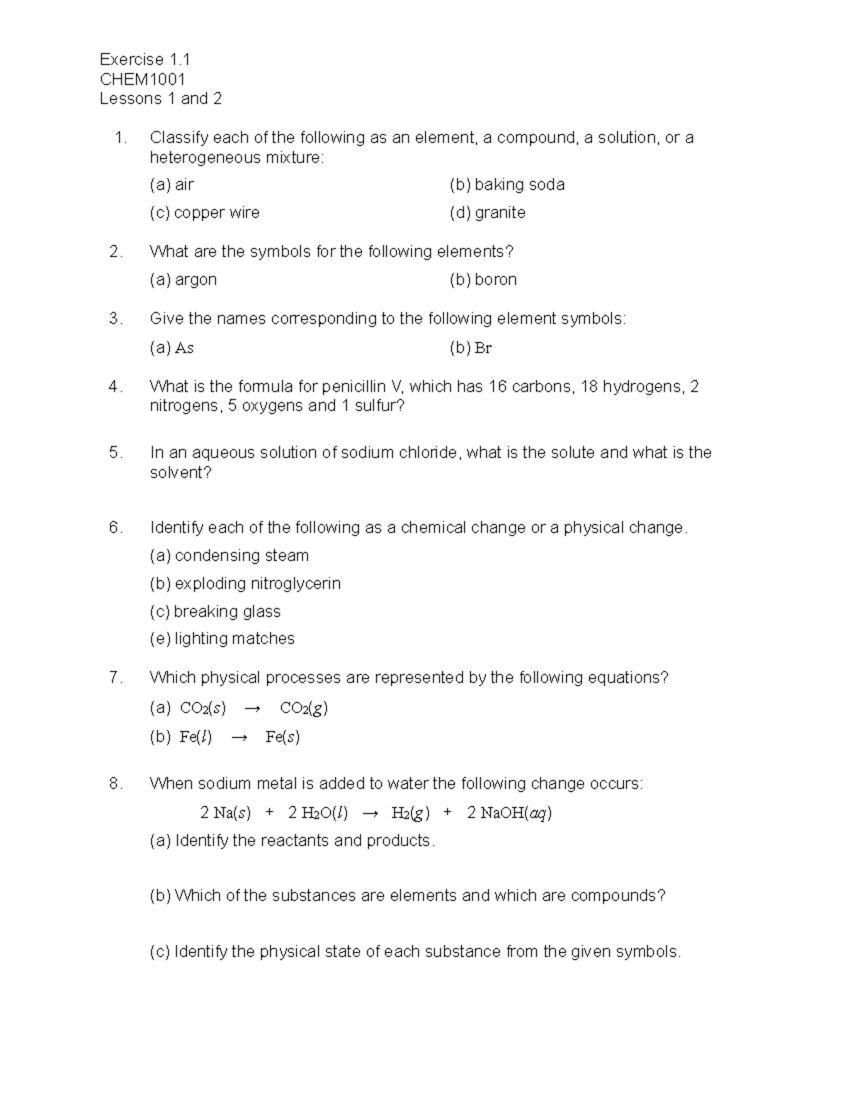 (R) Chem Lessons 1-2 - Lecture notes 1-2 - Exercise 1. CHEM Lessons 1 ...