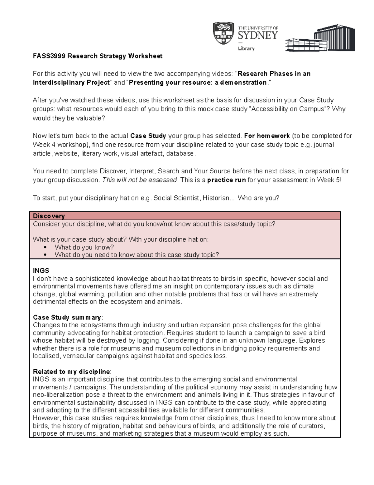 Library Worksheet - research strategy - FASS3999 Research Strategy ...