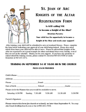 Altar Server Registration Form 2 - Adults, teens, and children (who are ...