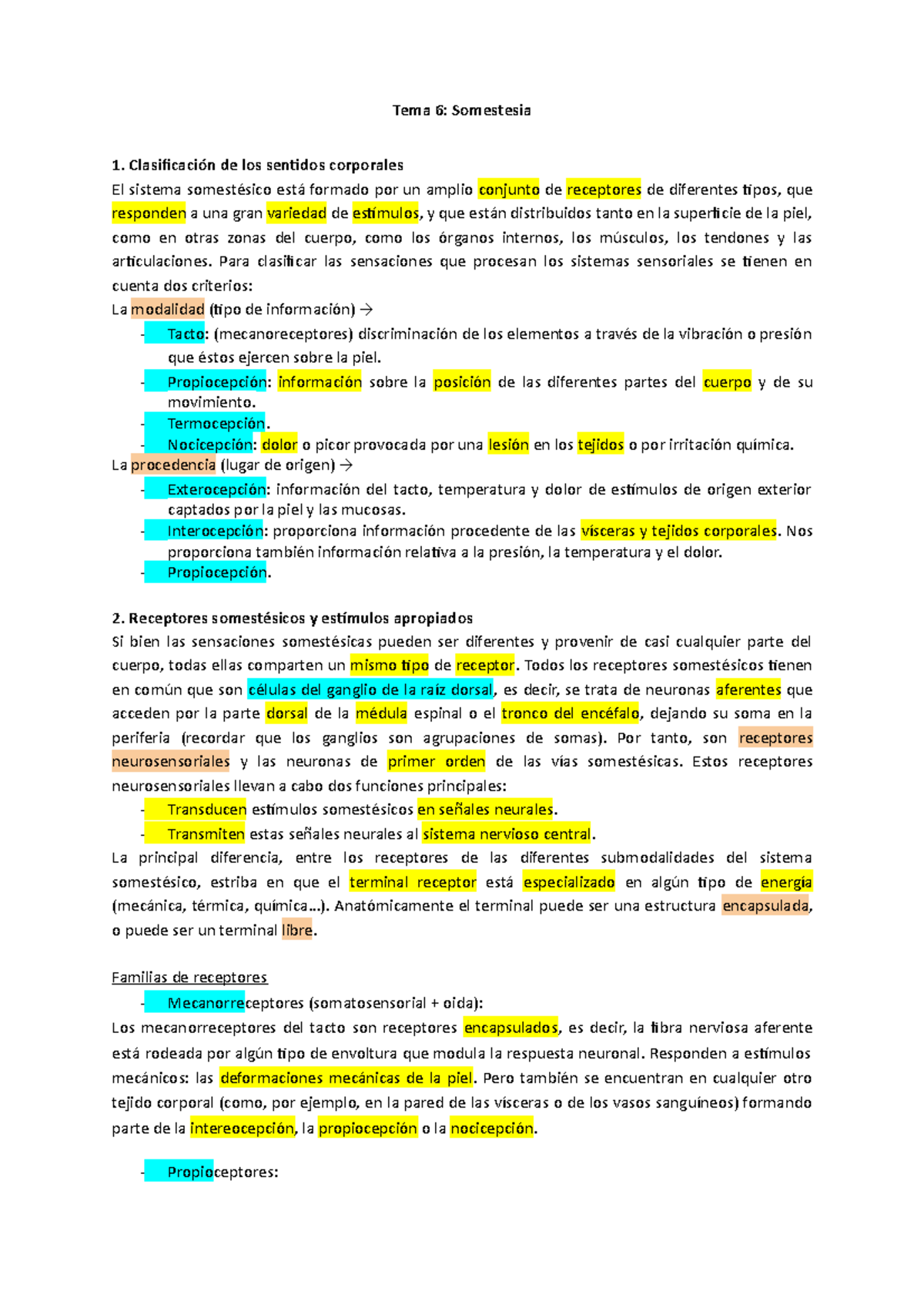 Tema 6 Psicologia Social - Tema 6: Somestesia Clasificación de los ...