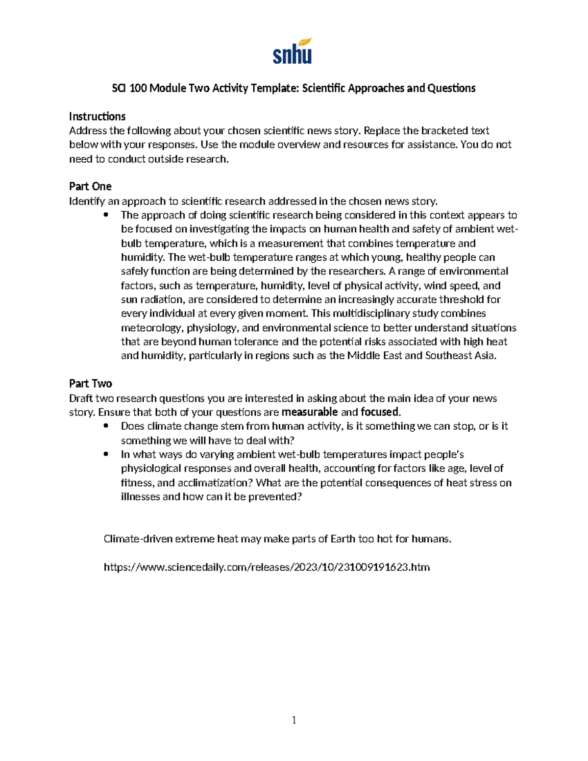 SCI Mod 2-2 - 2-2 - SCI 100 Module Two Activity Template: Scientific ...