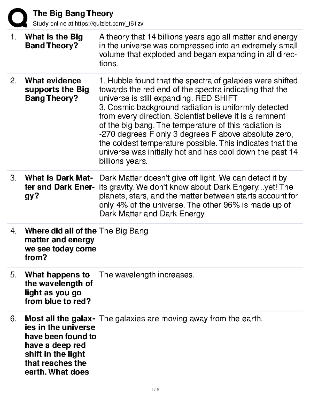 Big bang quizlet - ... - Study online at quizlet/_t61zv What is the Big ...