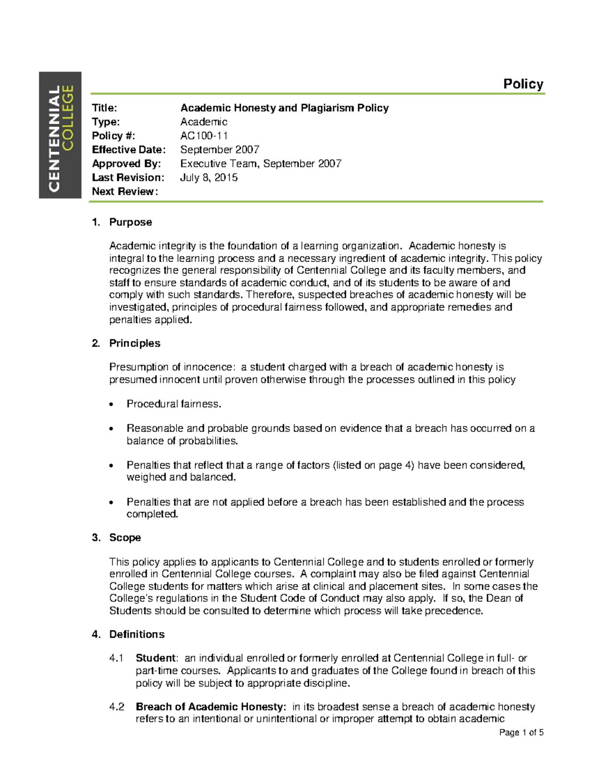 Academic honesty and plagiarism policy-NEW - COMP-106 - Centennial ...