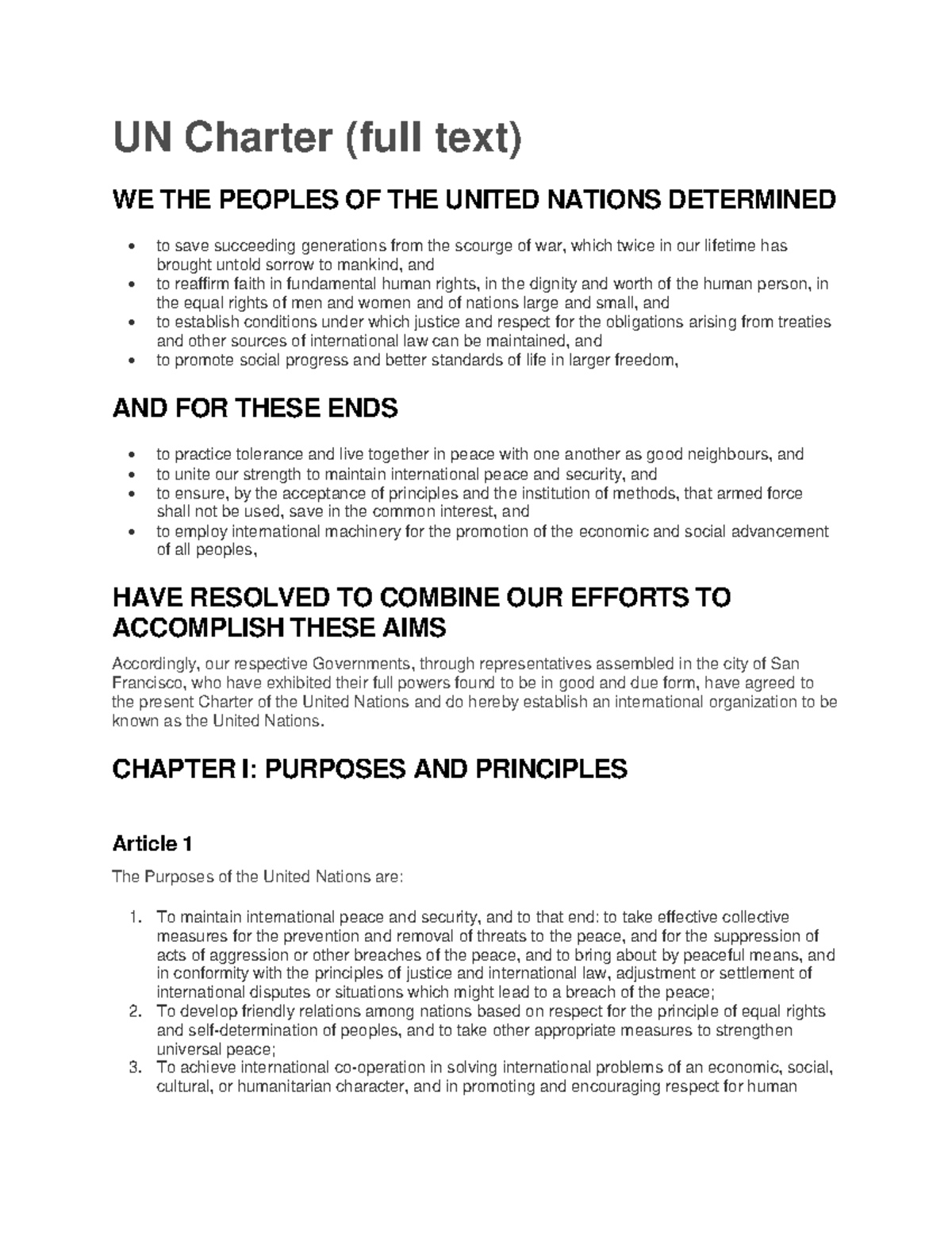 United nations charter - UN Charter (full text) WE THE PEOPLES OF THE ...