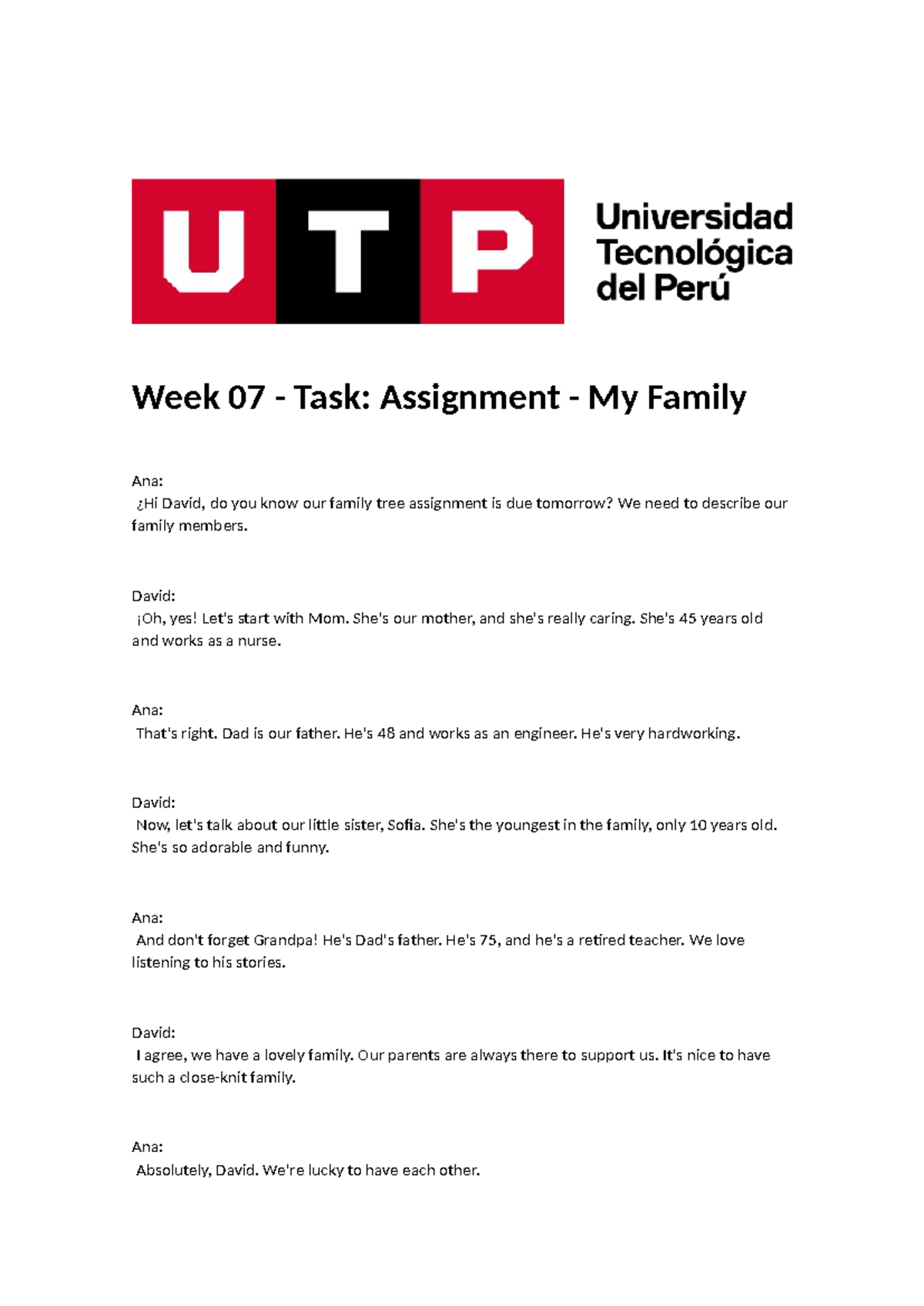 Assignment - My Family - ingles - Week 07 - Task: Assignment - My ...