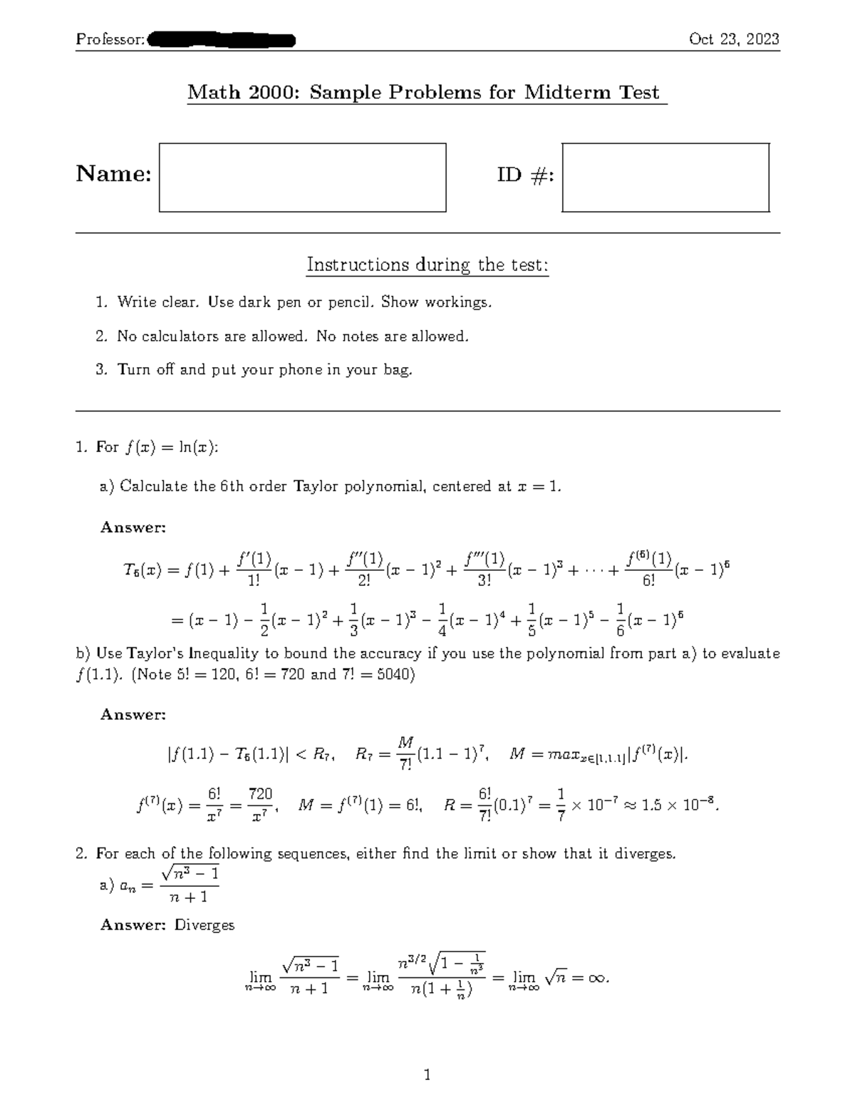 Midterm Sample-vesion 2-solution - Professor: Margo Kondratieva Oct 23 ...