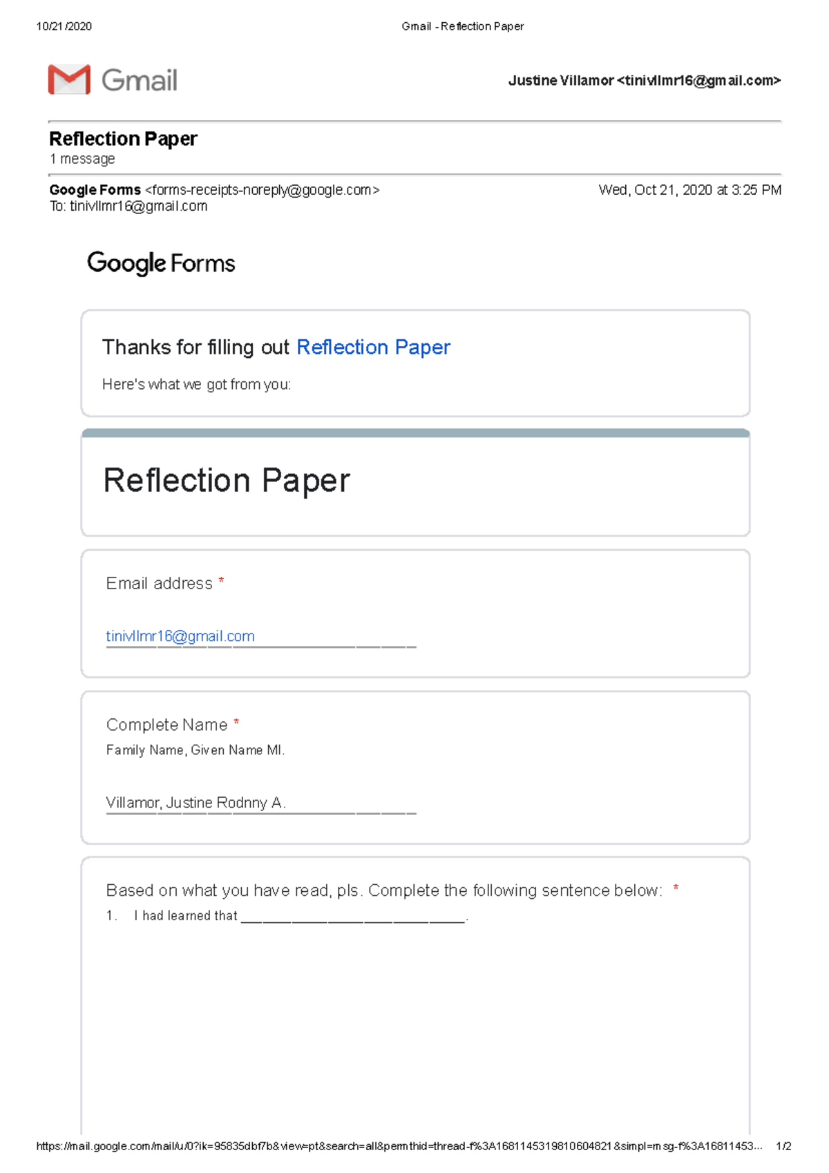 Gmail - Reflection Paper - - Studocu