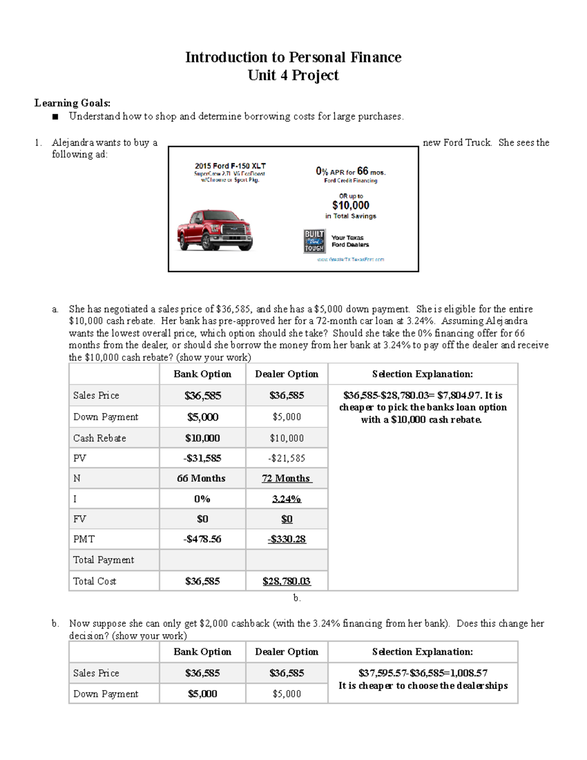 Unit 4 Project - Unit 4 document - Introduction to Personal Finance ...