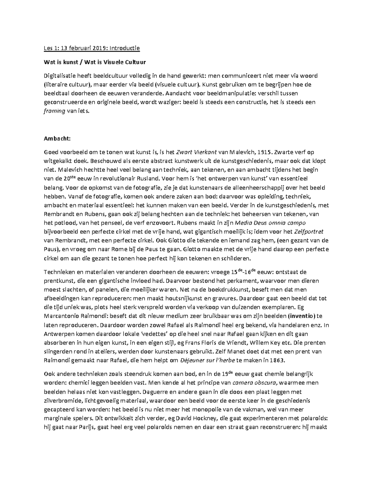 Les 1 Introductie - Les 1: 13 februari 2019: Introductie Wat is kunst ...