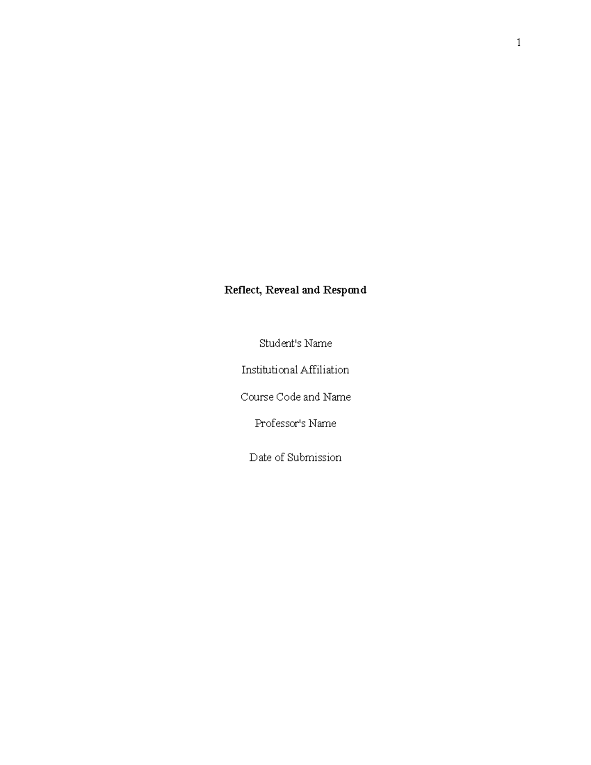 Reflect, Reveal and Respond - Reflect, Reveal and Respond Student's ...