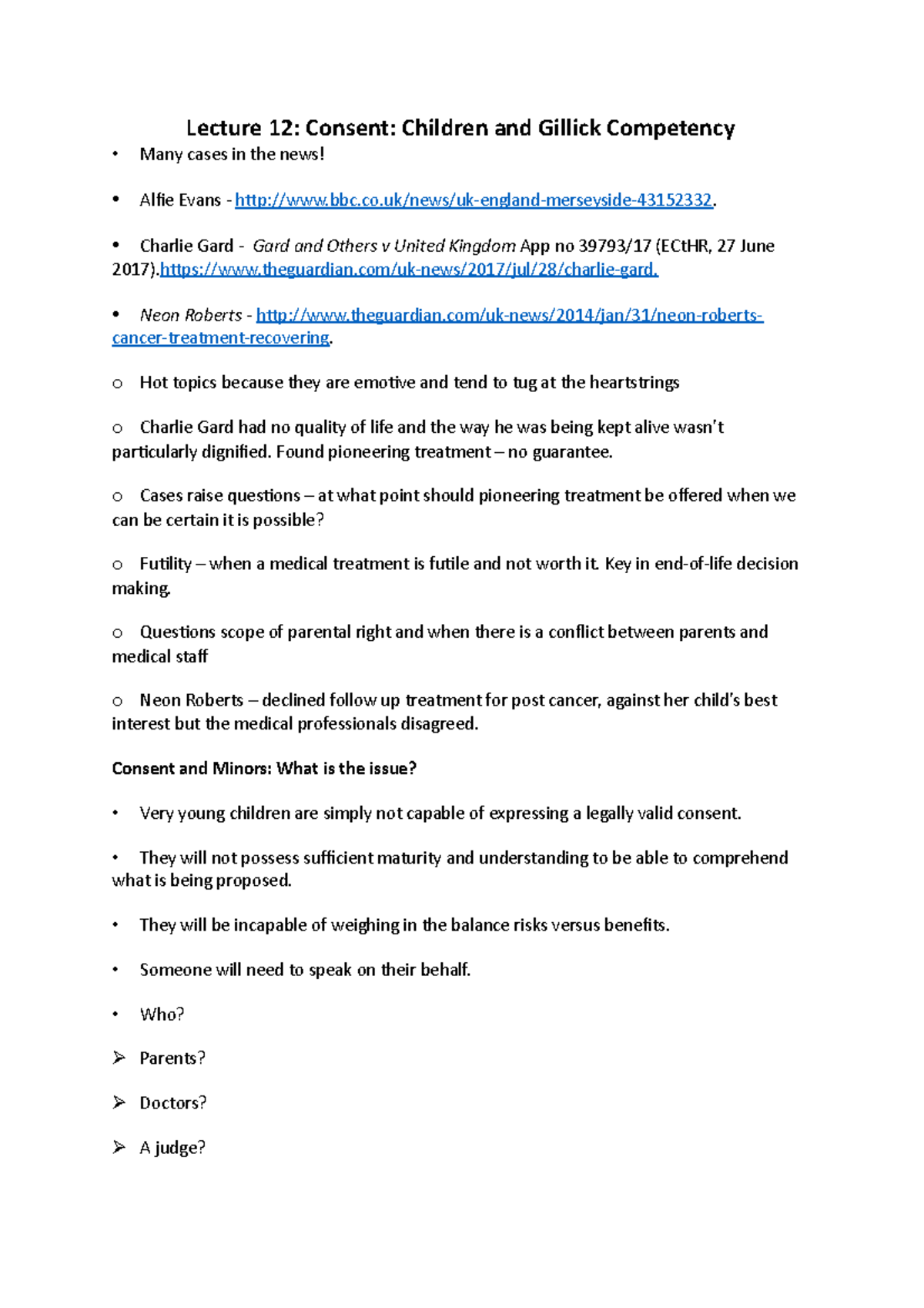 Consent: Children and Gillick Competency - Studocu