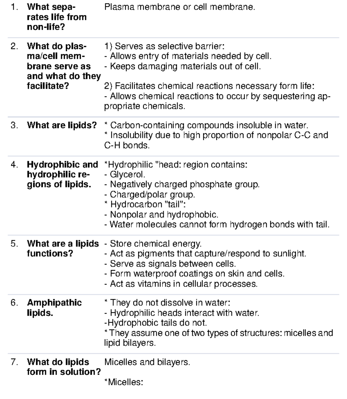 Biochemistry 1 Lipids - Dr. Cortez - What sepa- rates life from non ...