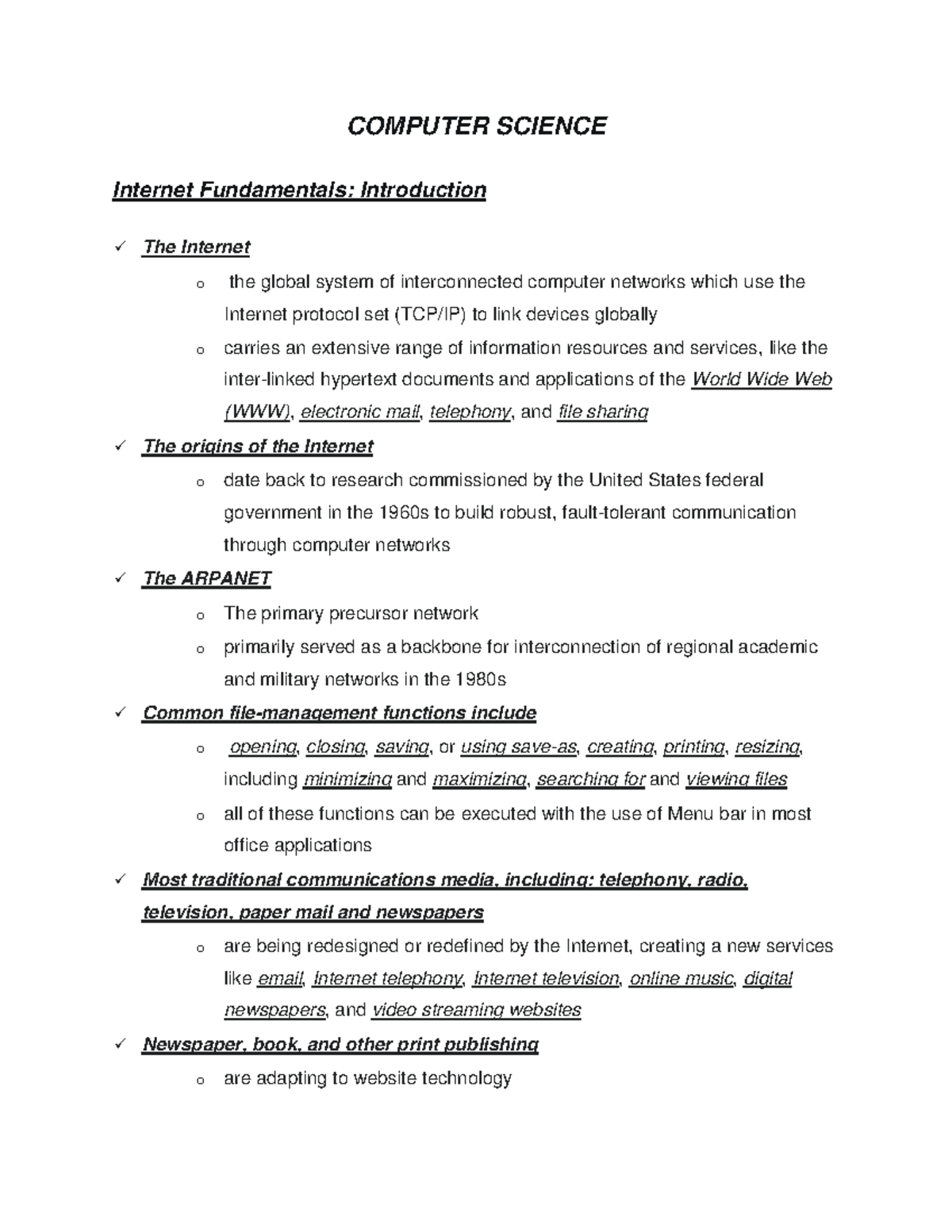 Internet Fundamentals: Introduction - COMPUTER SCIENCE Internet ...