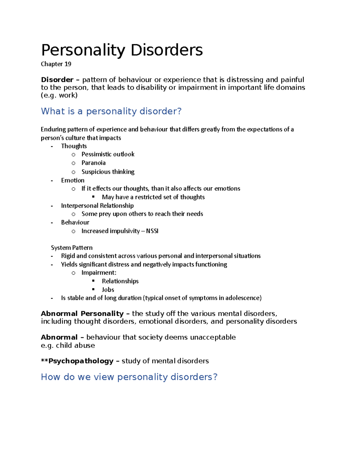 Disorders in Personality - Personality Disorders Chapter 19 Disorder ...