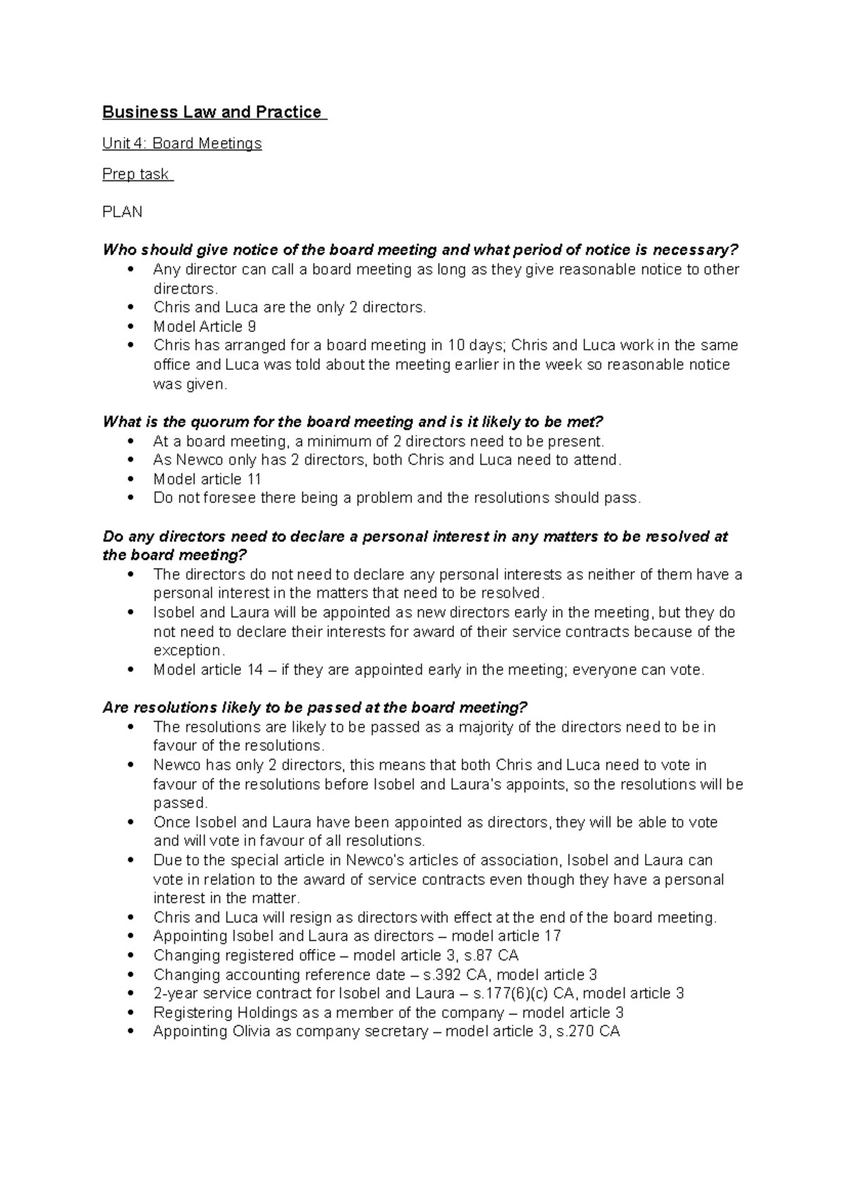 Workshop 4 Business Law and Practice LPC - Notes and summaries for prep ...