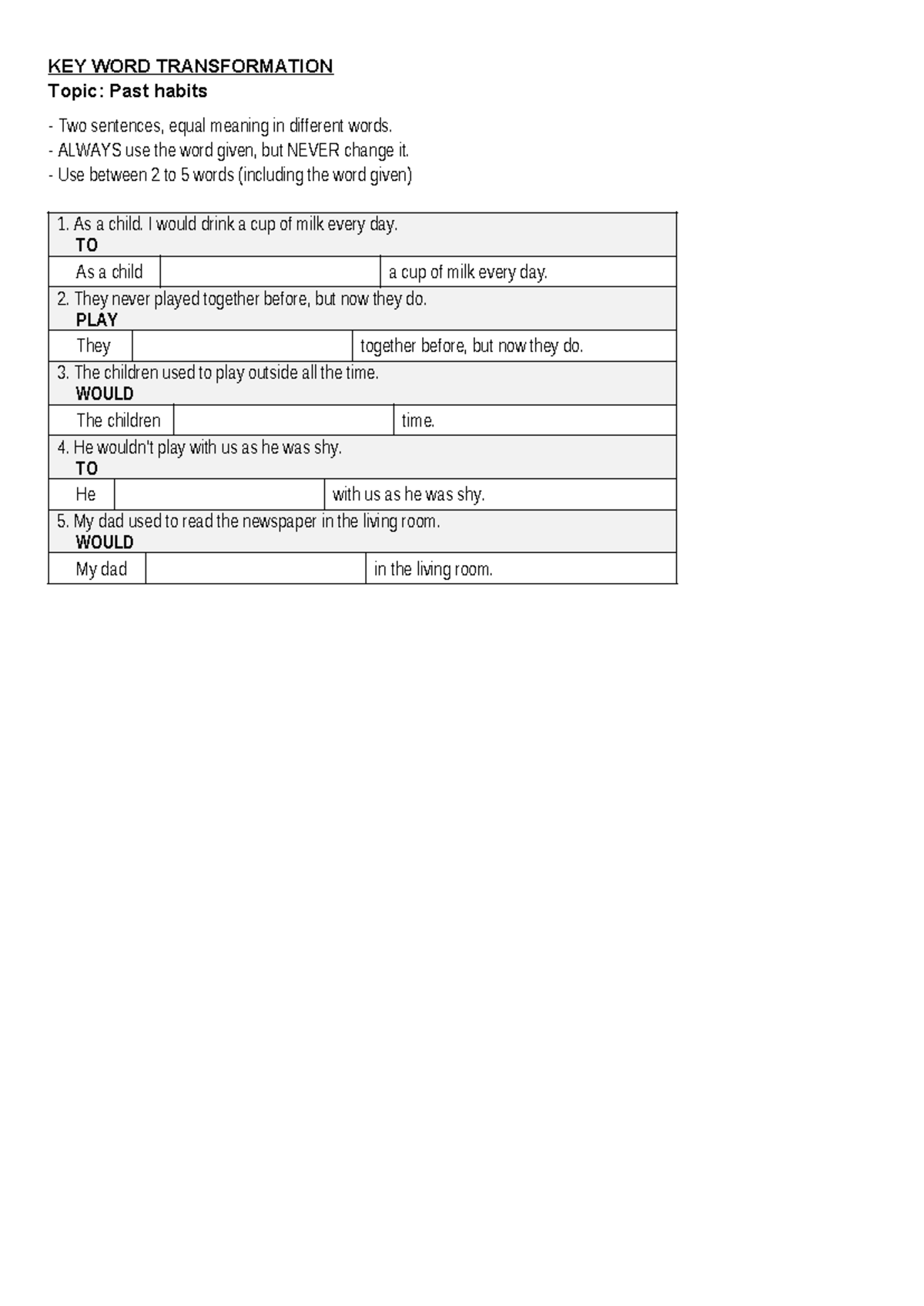 1 5 1 Key-Word-Transformation Past-Habits Advanced 01 - KEY WORD ...