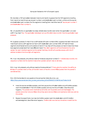 Computer Networks HW 3 copy - Computer Networks HW 3 (Application Layer pt. 2) P1: True or false ...