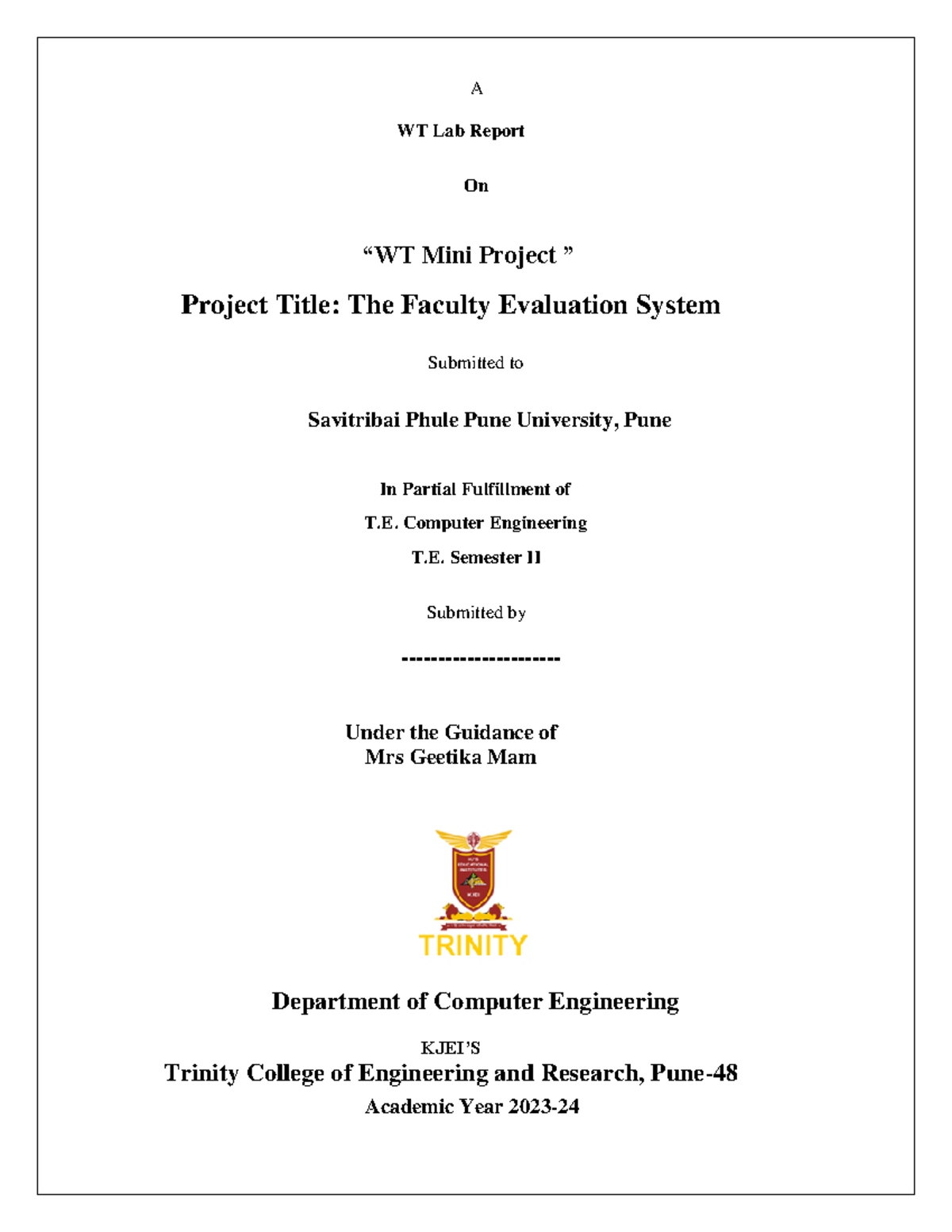 WT Mini Project Report - A WT Lab Report On “WT Mini Project ” Project Title: The Faculty ...