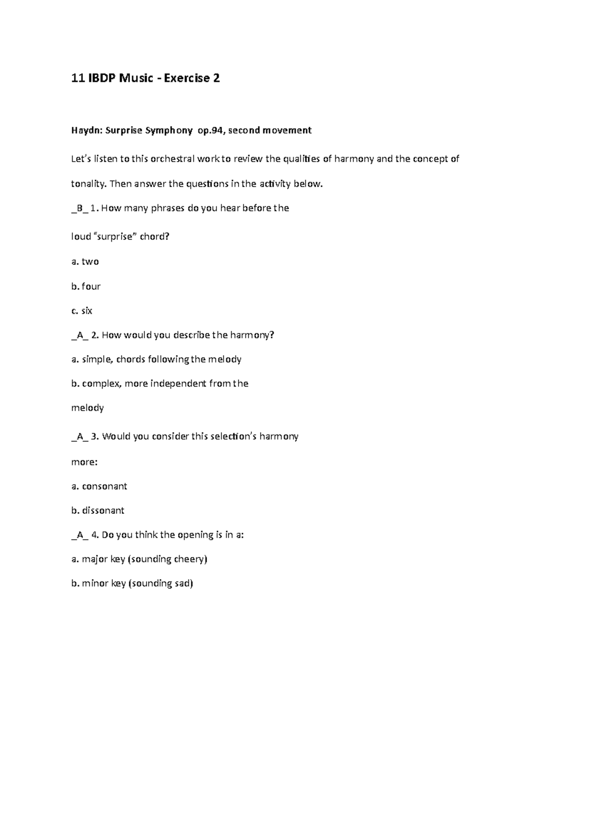 11 IBDP Music - Exercise 2 2 - 11 IBDP Music - Exercise 2 Haydn ...