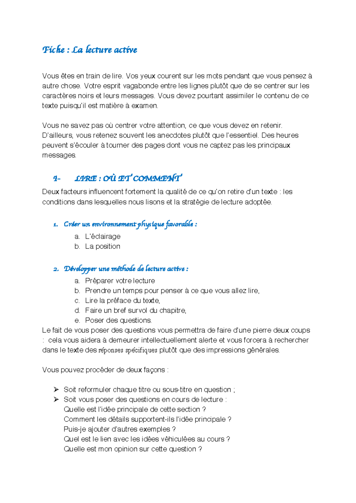 La lecture active - Fiche : La lecture active Vous êtes en train de ...