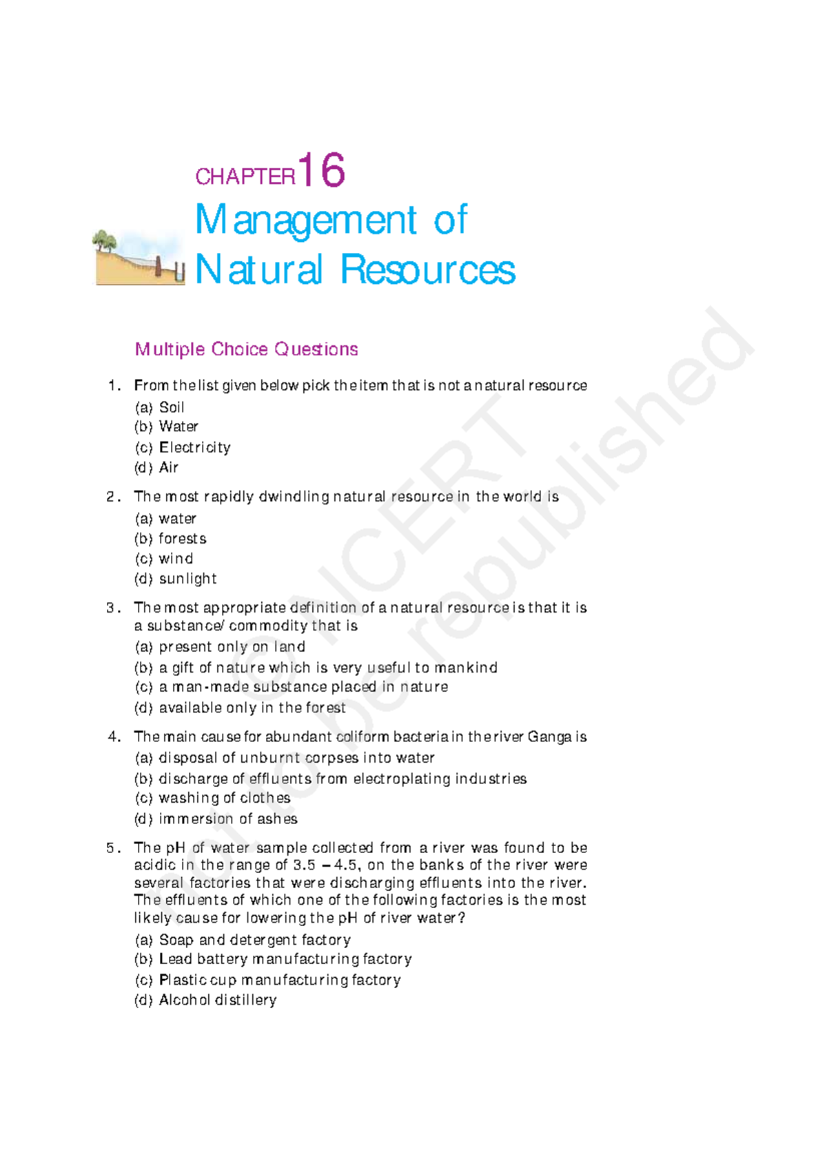Management of natural resources - Multiple Choice Q uestions 1. From ...