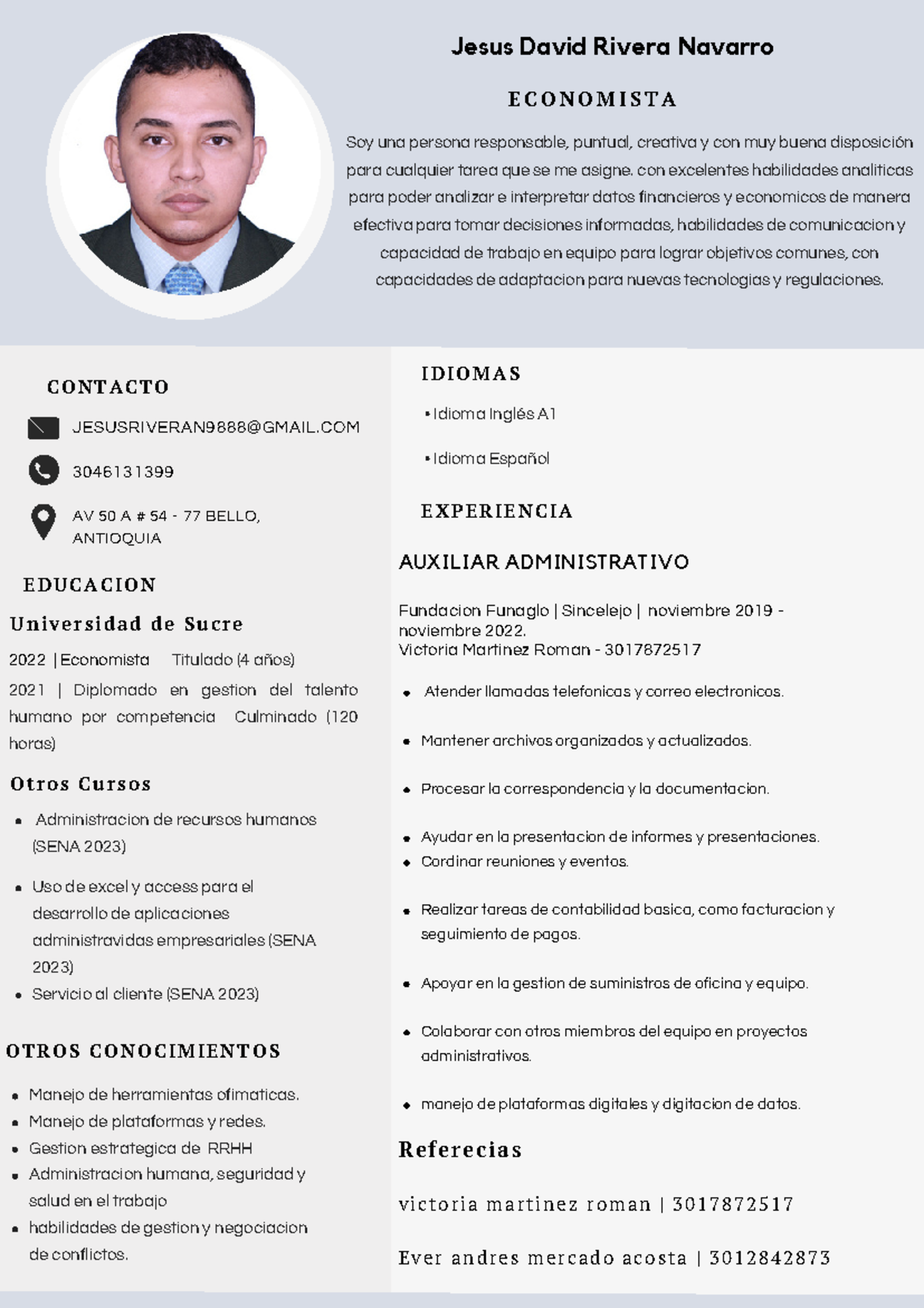 Curriculum Jesus D. Rivera Navarro - JESUSRIVERAN9888@GMAIL 3046131399 AV 50 A # 54 - 77 BELLO ...