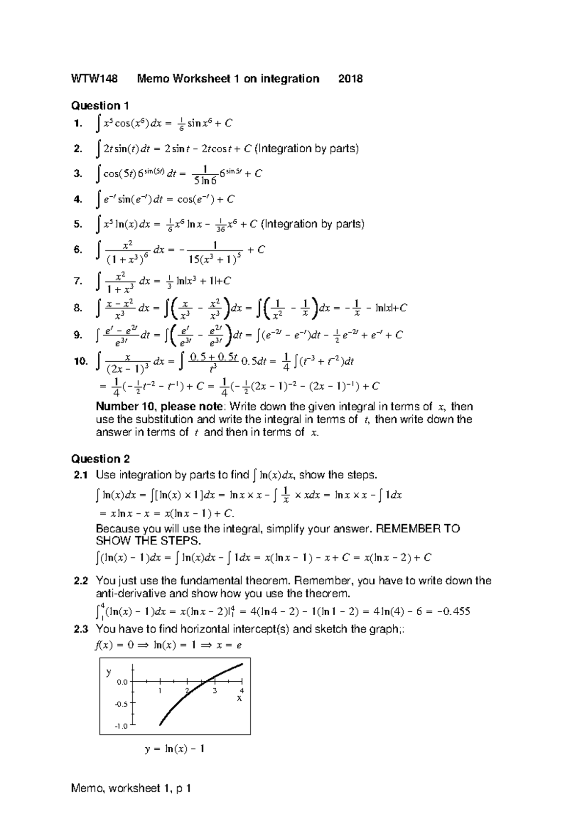 Memo worksheet 1 - memo for prac 1 - WTW148 Memo Worksheet 1 on ...