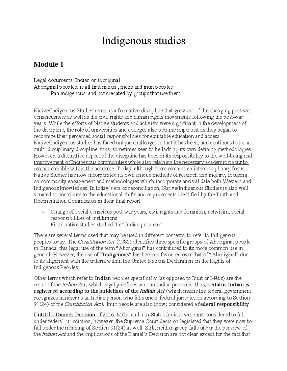 Indigenous studies - Indigenous studies Module 1 Legal documents ...