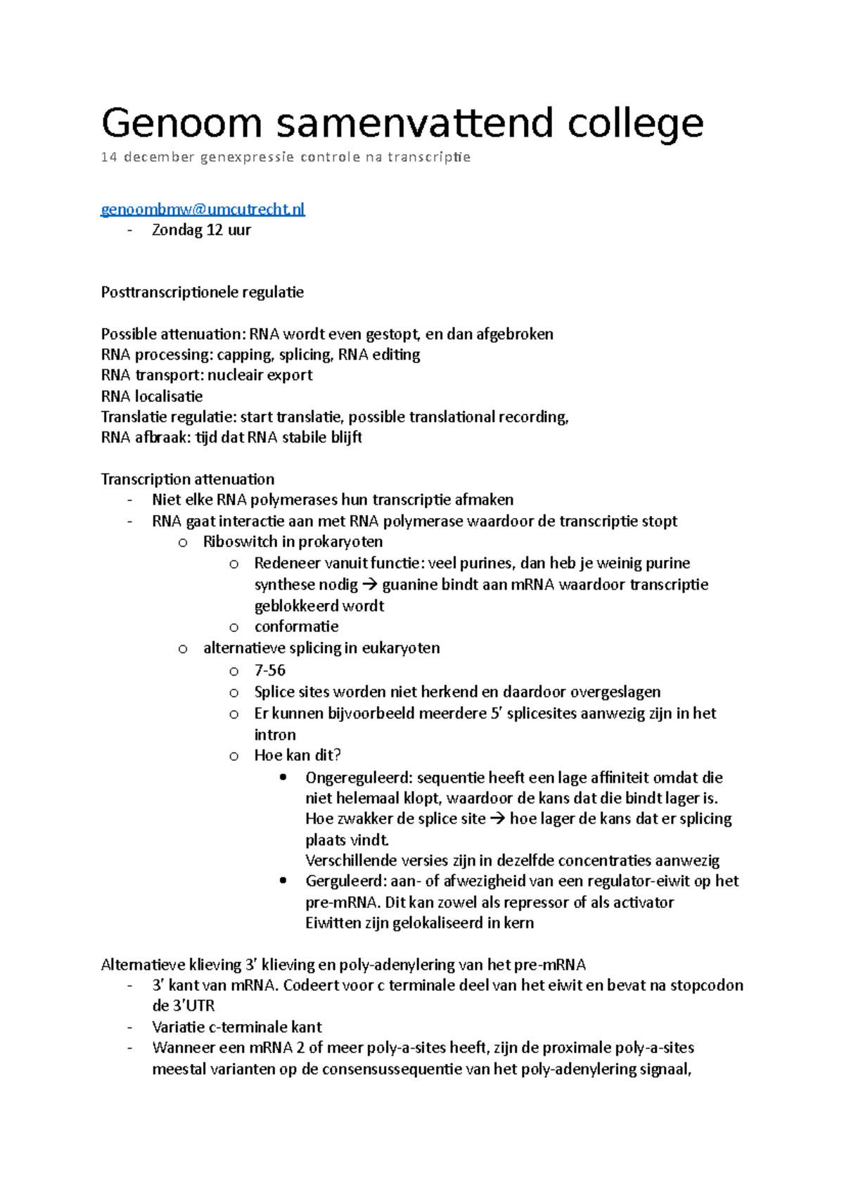 hoorcollege week 5 - Genoom samenvattend college 14 december ...