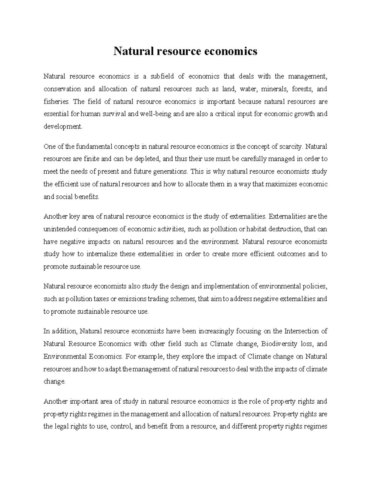 Natural resource economics - Natural resource economics Natural ...
