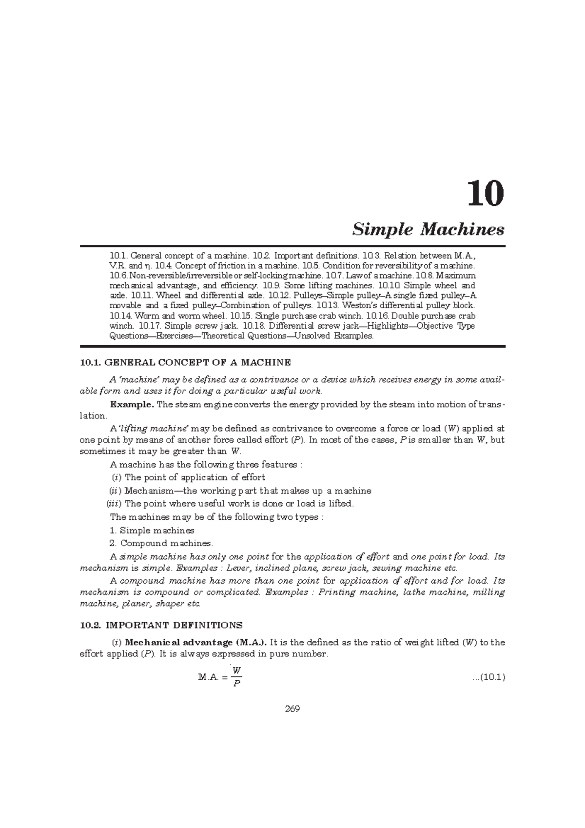 Simple machines - 269 General concept of a machine. 10. Important ...