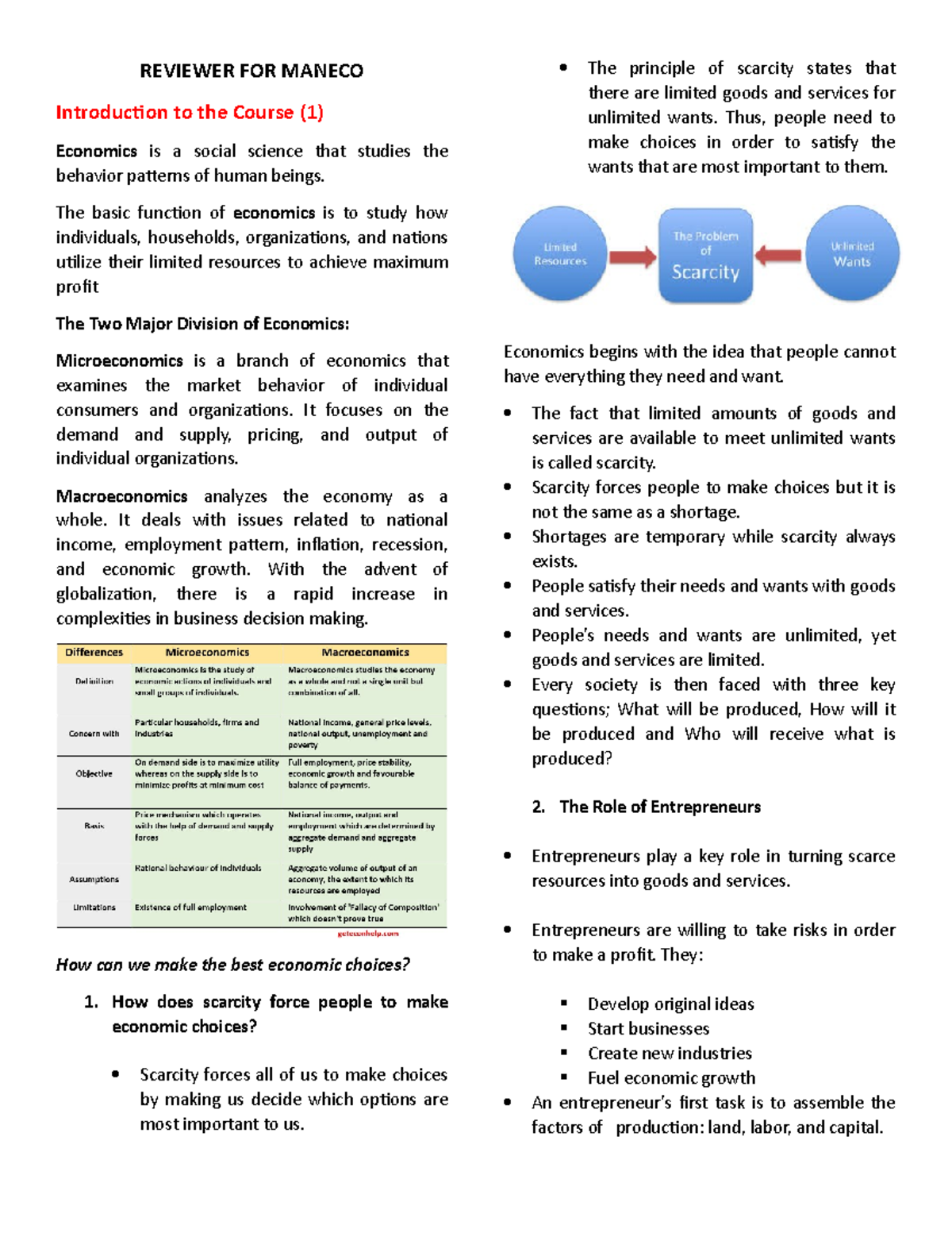 Management Science keypoints for first semester - REVIEWER FOR MANECO ...