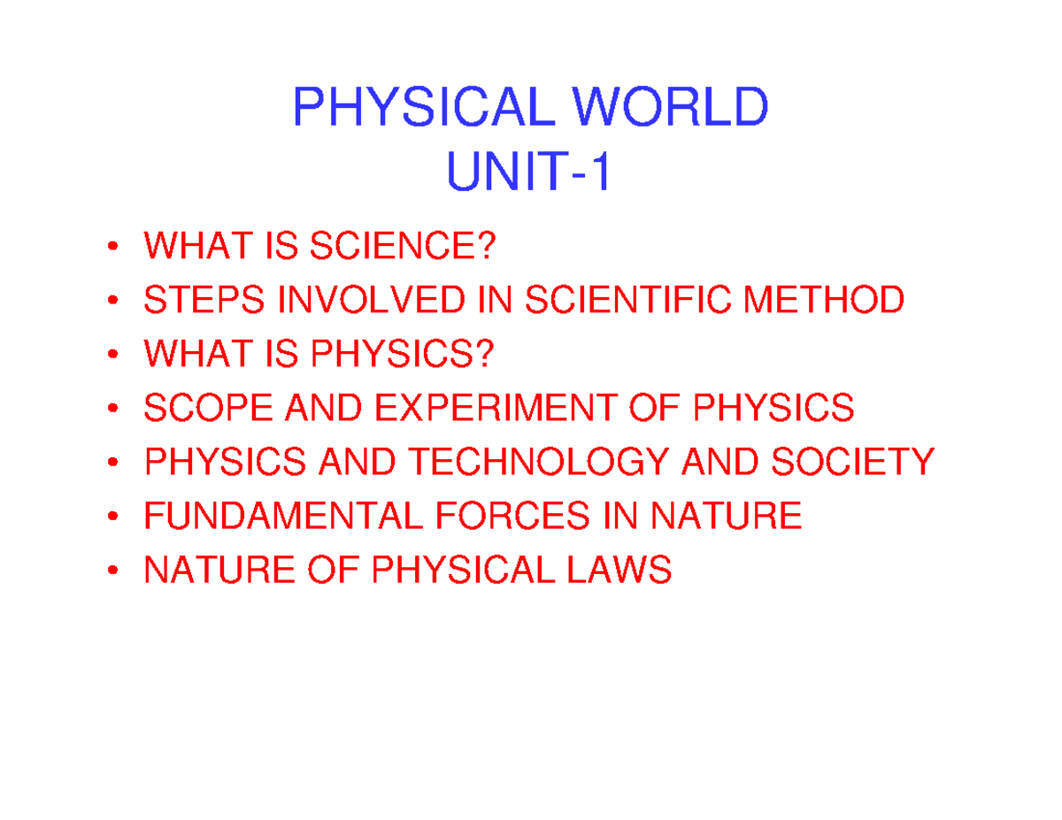 Chapter 1- Physical world - PHYSICAL WORLD UNIT- 1 WHAT IS SCIENCE ...