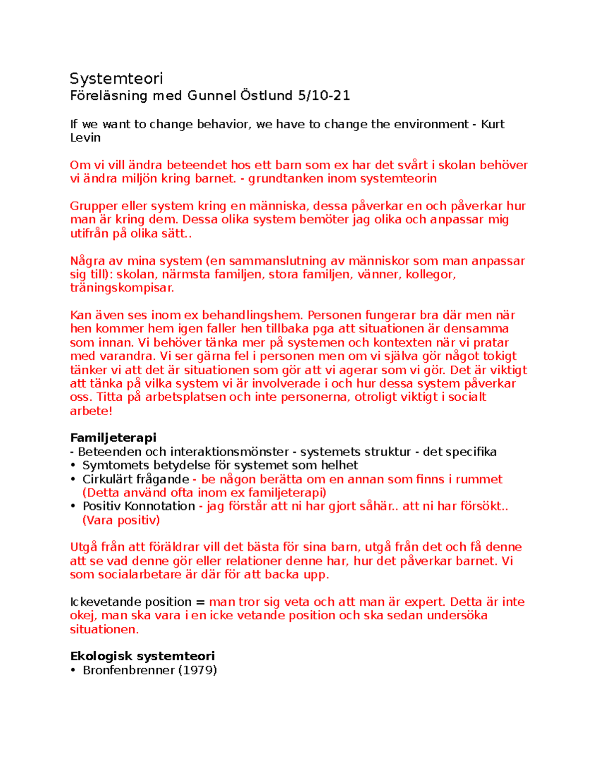 Systemteori, 5/10-21 - Systemteori Föreläsning med Gunnel Östlund 5/10 ...