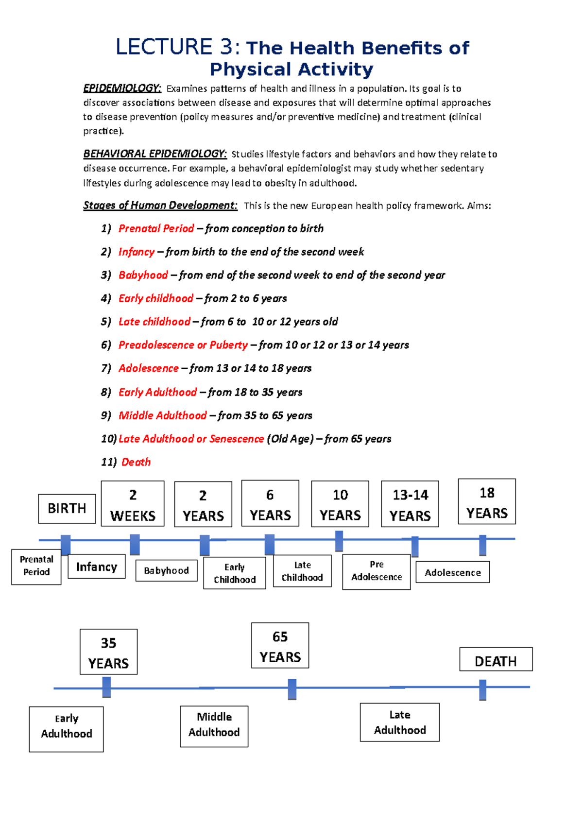 Lecture 3 Summary Notes - Lifespan Activity - LECTURE 3: The Health ...