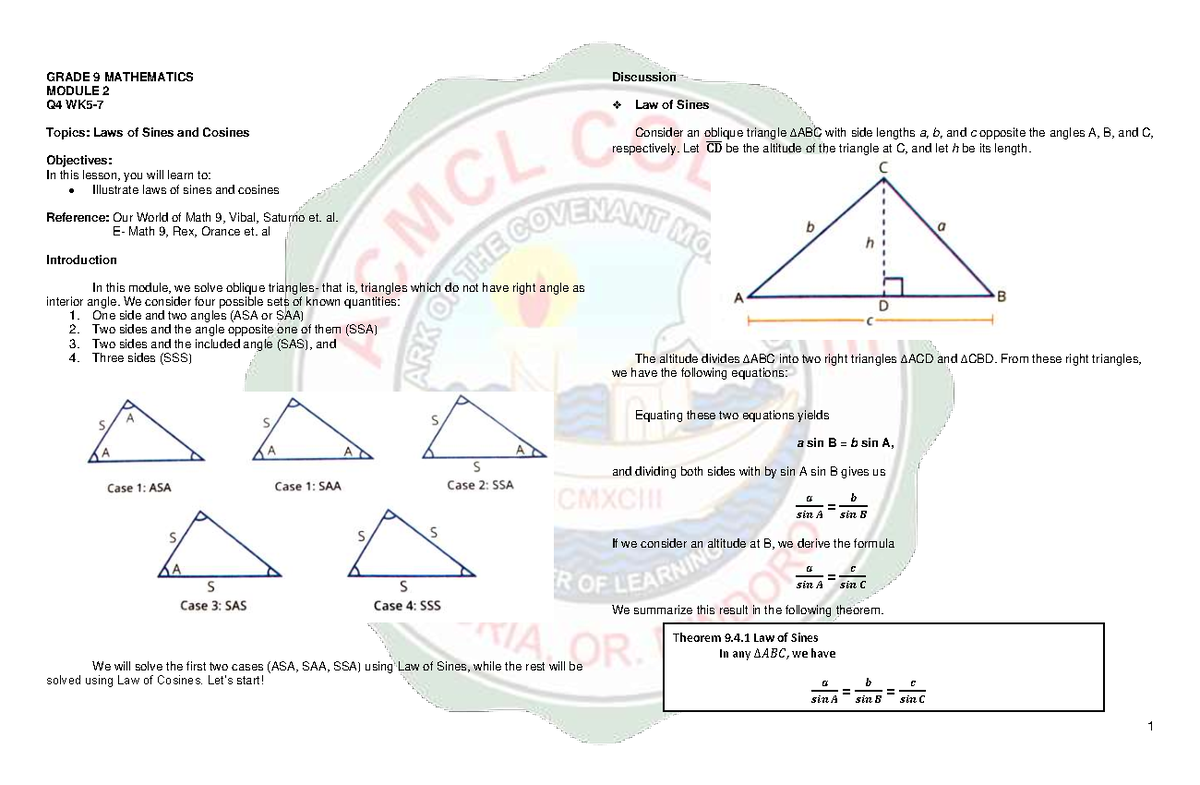 33 Learning- Module Mathematics-9 Module-2 Q4 WK5-to-WK7 - GRADE 9 ...
