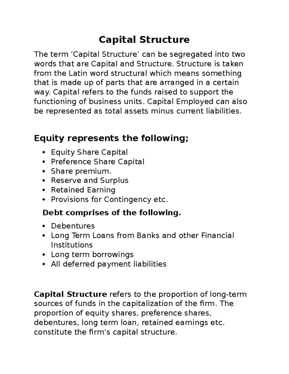 Financial Management - Finacial managment - Capital Structure The term ...