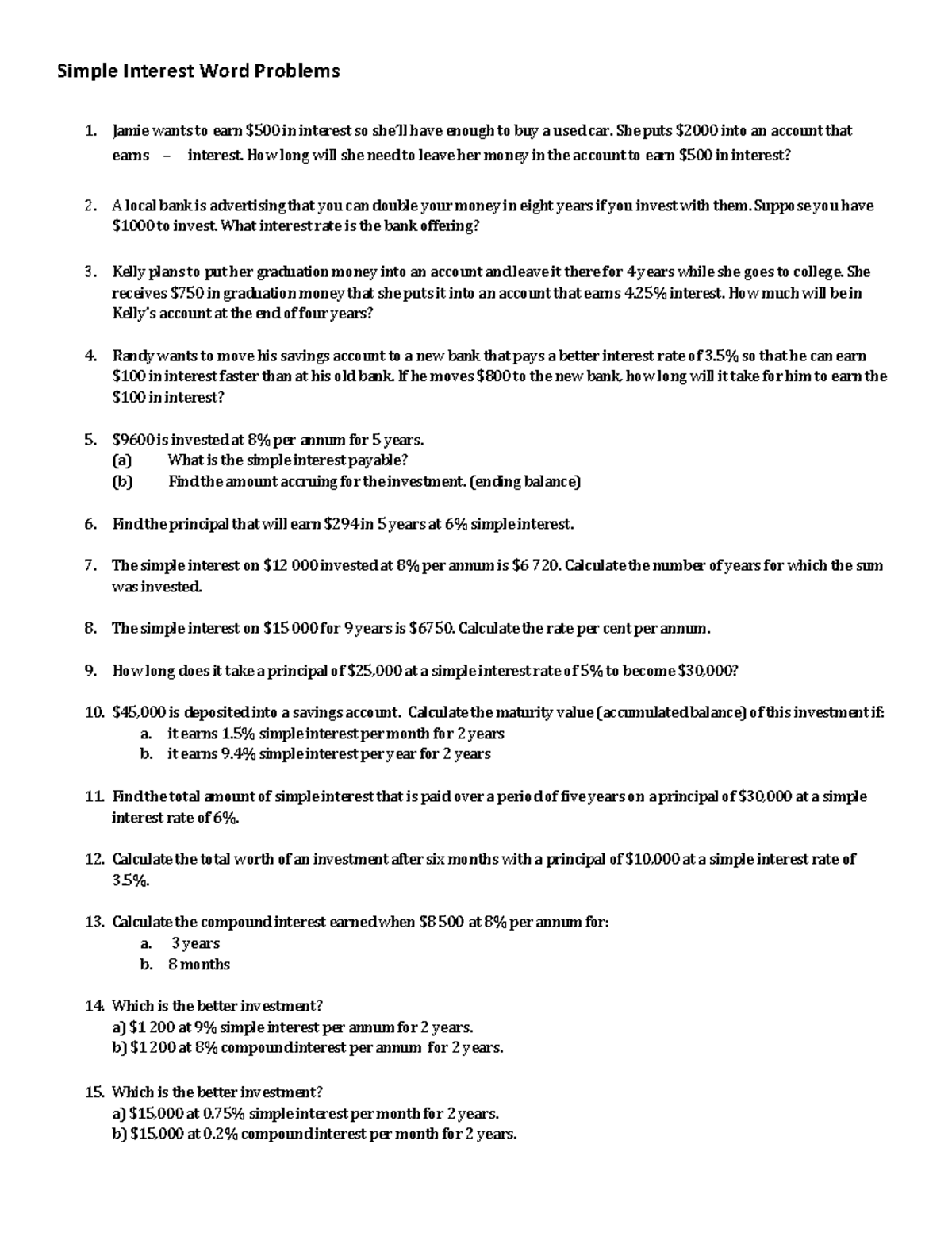 Simple+Interest+Word+Problems - Simple Interest Word Problems Jamie ...