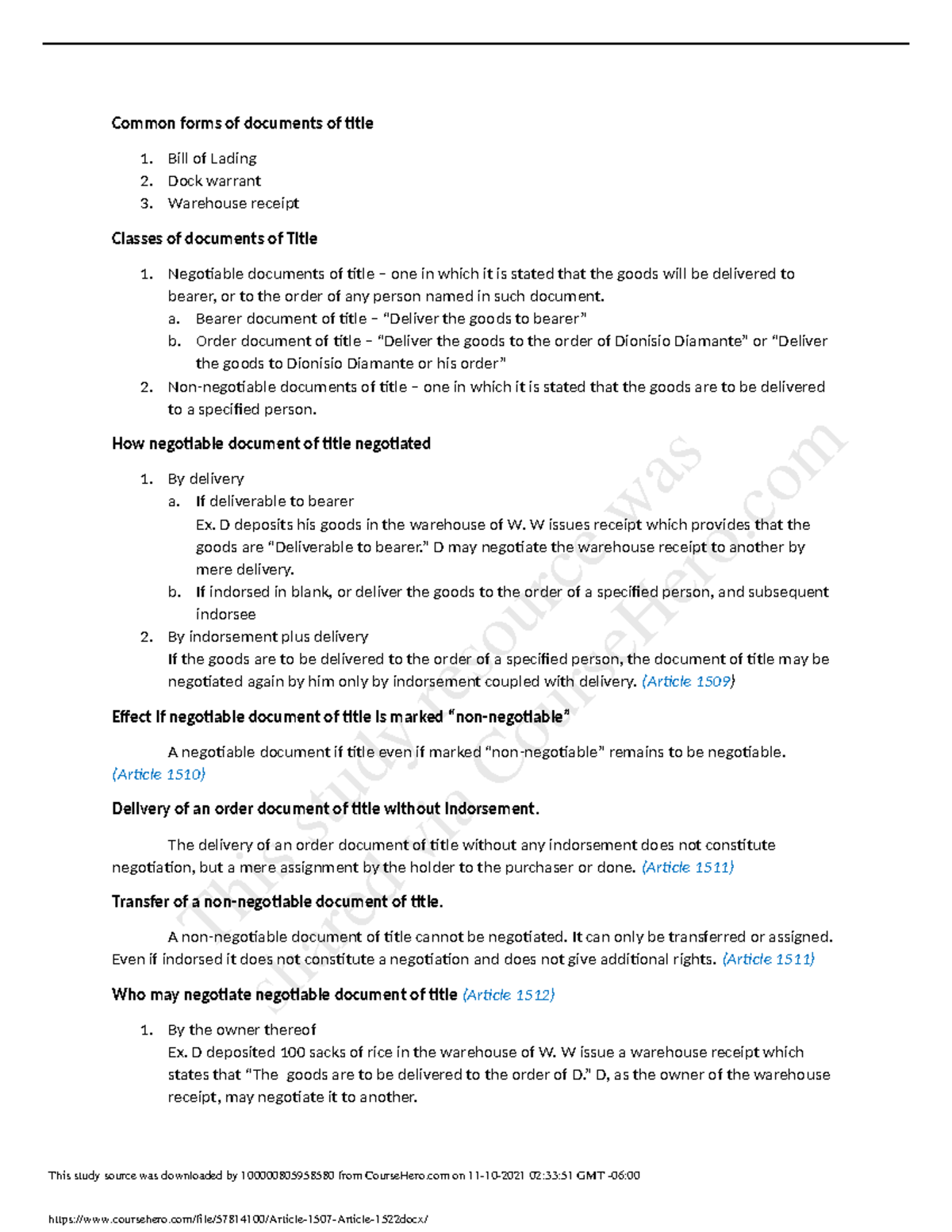 Civil Code of the Philippines Art-1507-1520 - Juris Doctor - Studocu