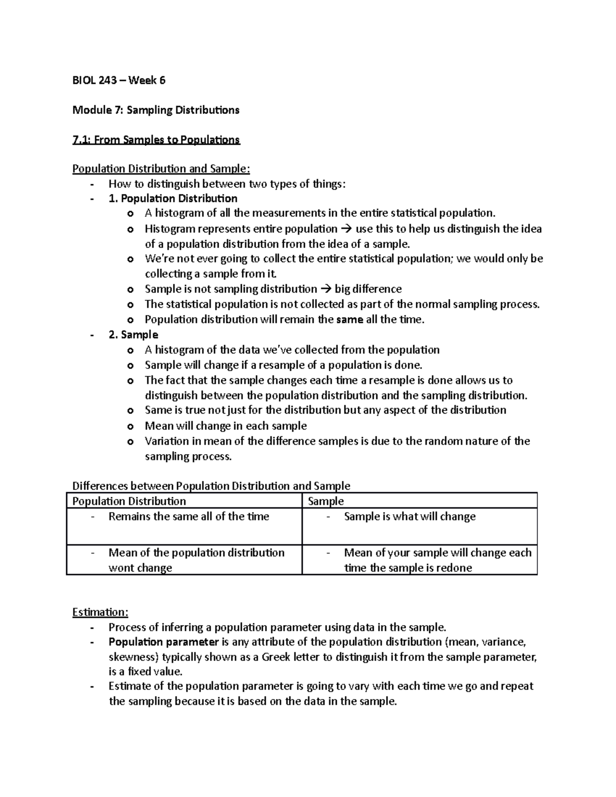 Week 6 - Week 6 notes - BIOL 243 – Week 6 Module 7: Sampling ...
