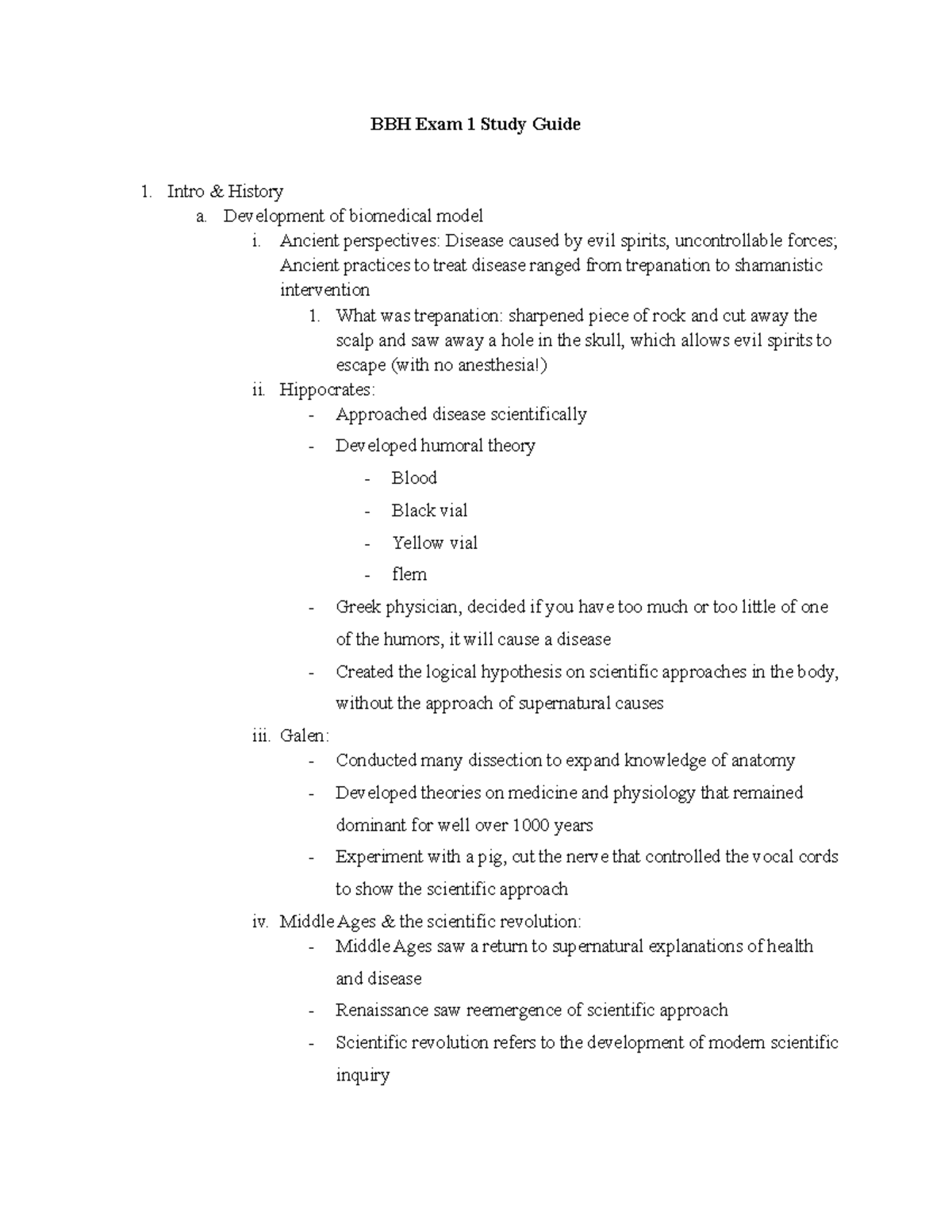 BBH Exam 1 Study Guide - Professor Dingman - BBH Exam 1 Study Guide ...