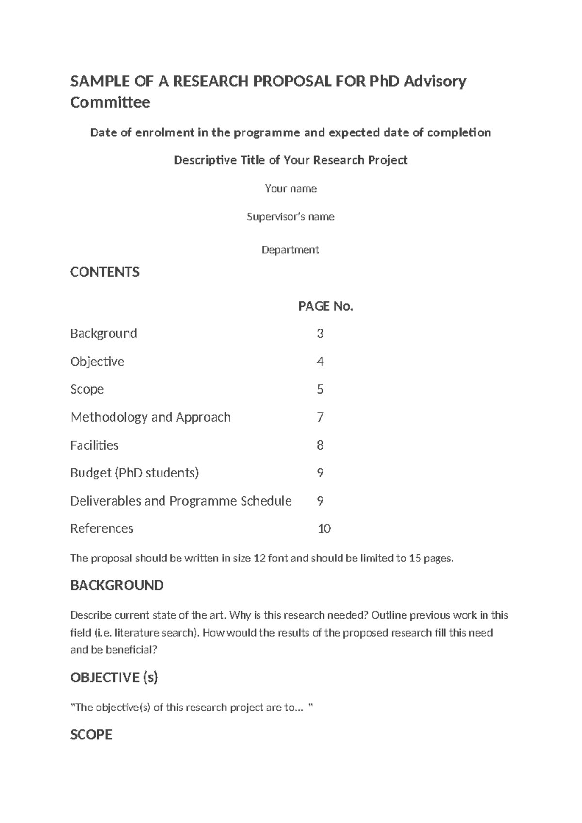 Research Proposal Example - SAMPLE OF A RESEARCH PROPOSAL FOR PhD ...