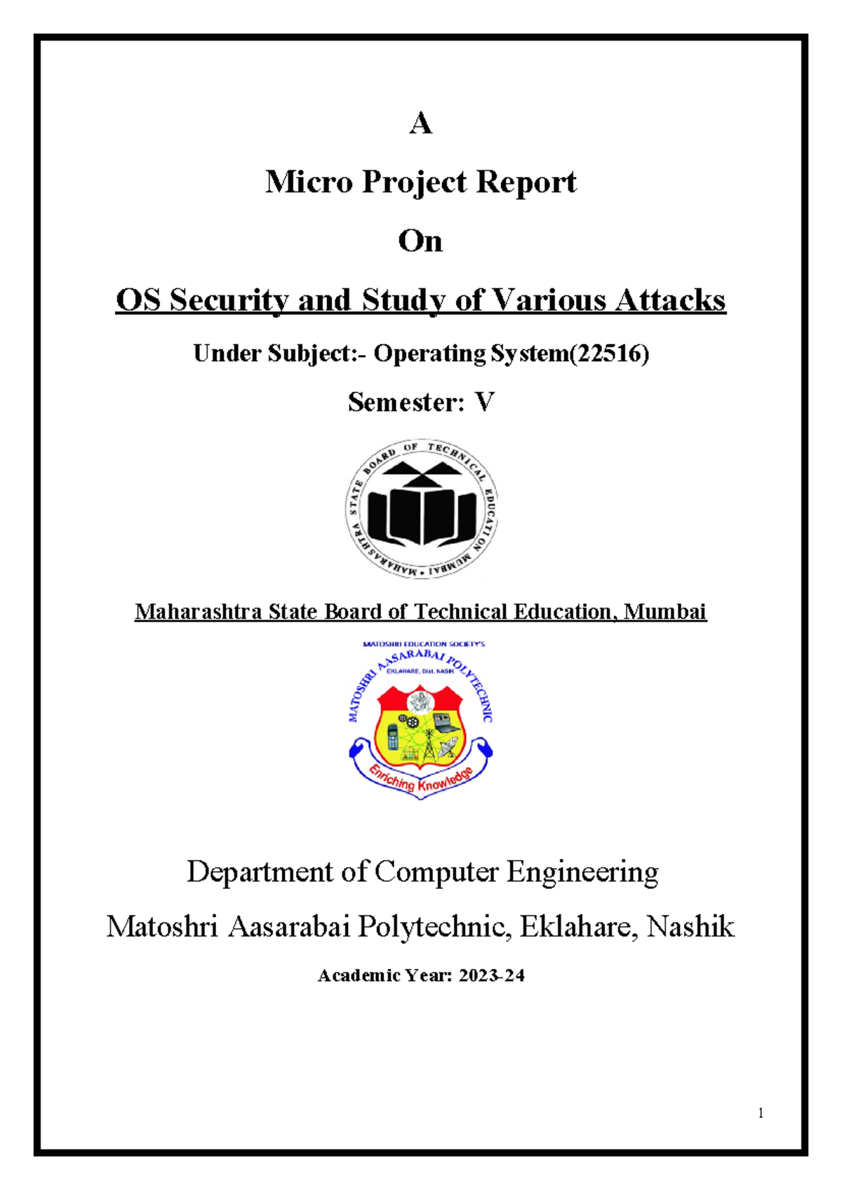 Operating Syatem - A Micro Project Report On OS Security and Study of ...