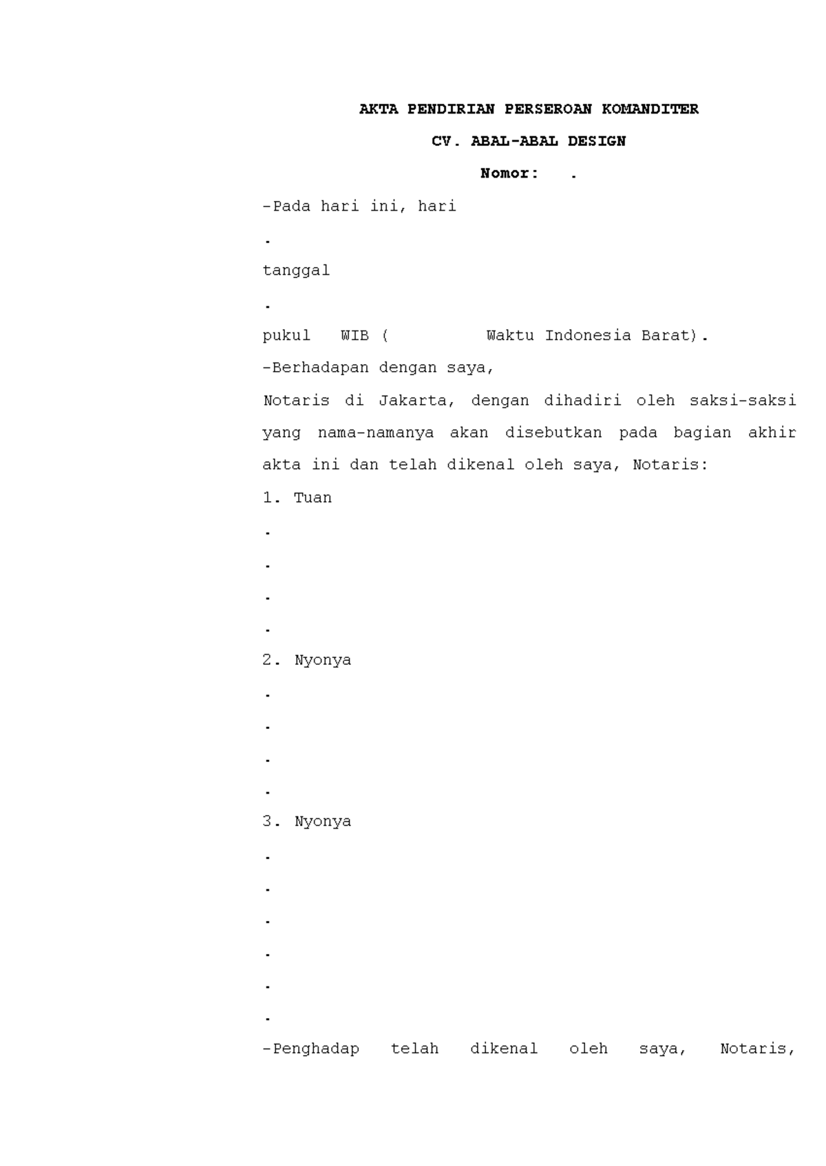 01 AKTA Pendirian CV - AKTA PENDIRIAN PERSEROAN KOMANDITER CV. ABAL ...