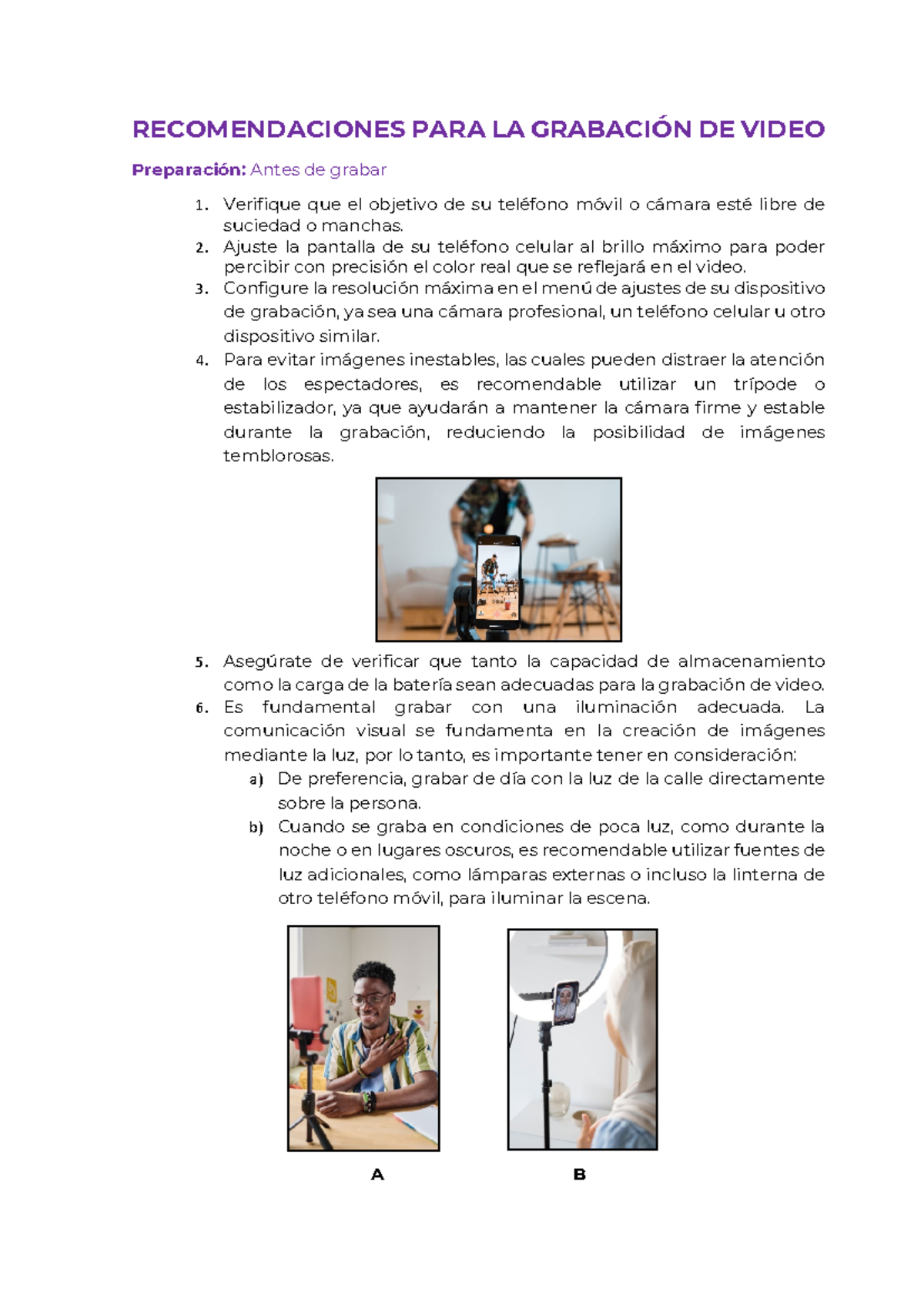 Pautas Grabacion de videos - RECOMENDACIONES PARA LA GRABACIÓN DE VIDEO ...