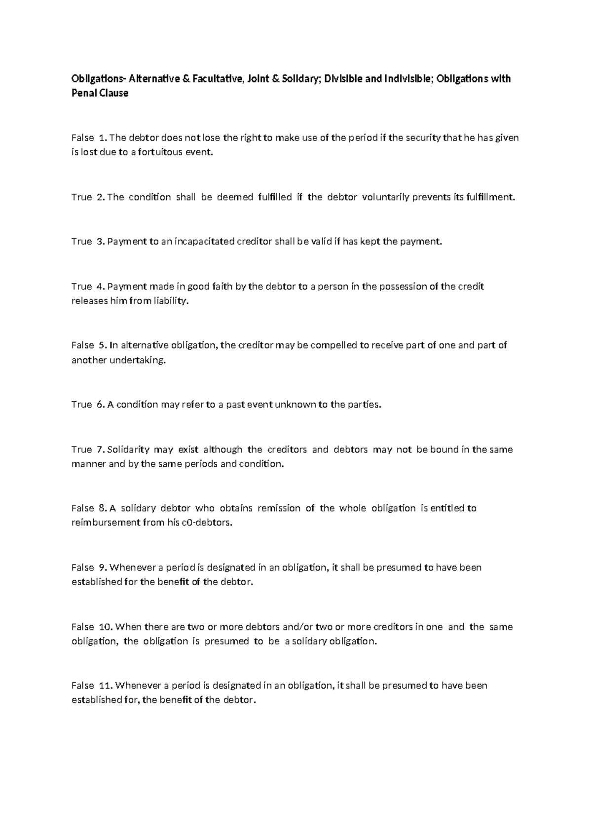 Oblicon Final 3 - Obligations- Alternative & Facultative, Joint ...
