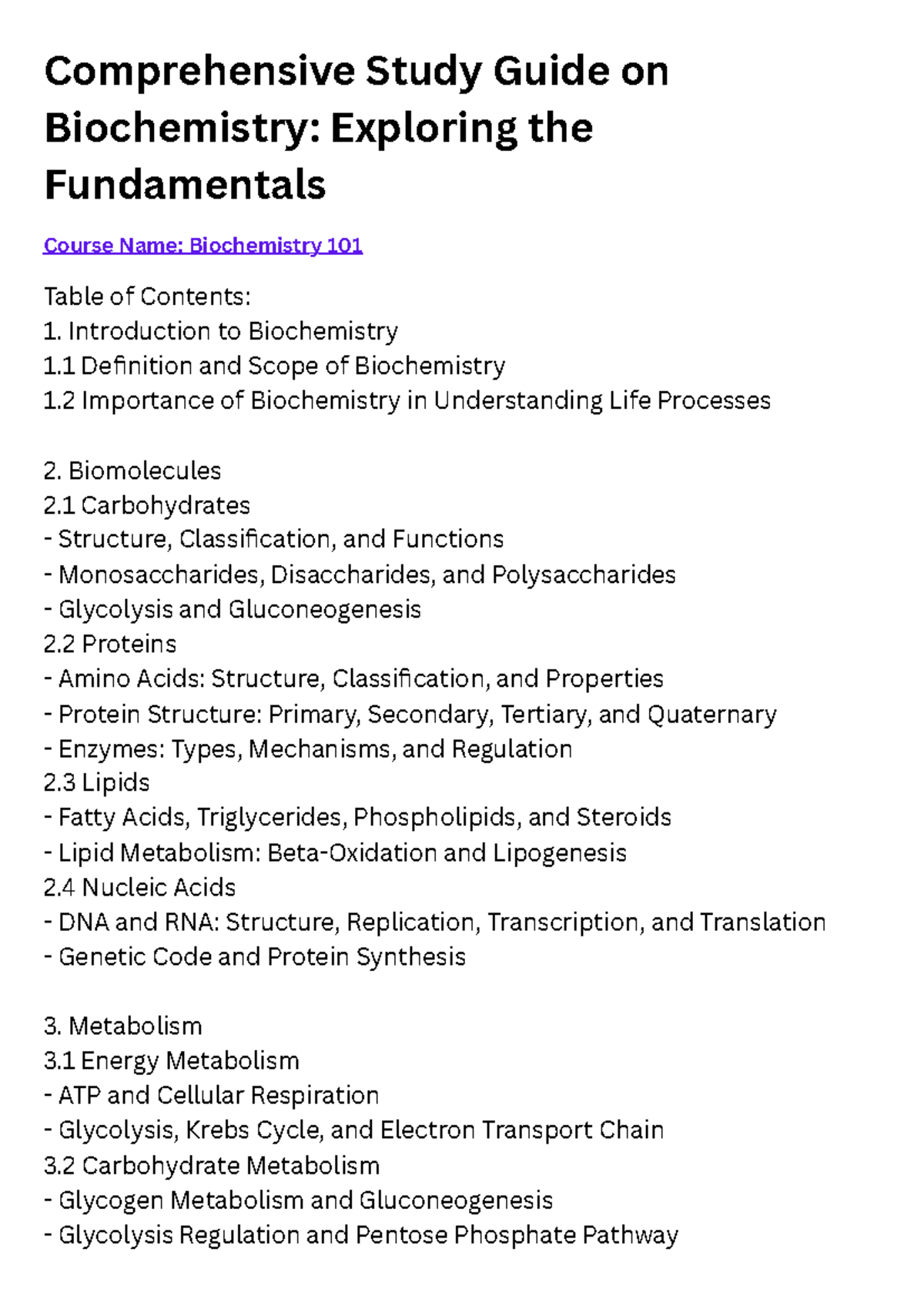 Comprehensive Study Guide on Biochemistry Exploring the Fundamentals - Comprehensive Study Guide ...